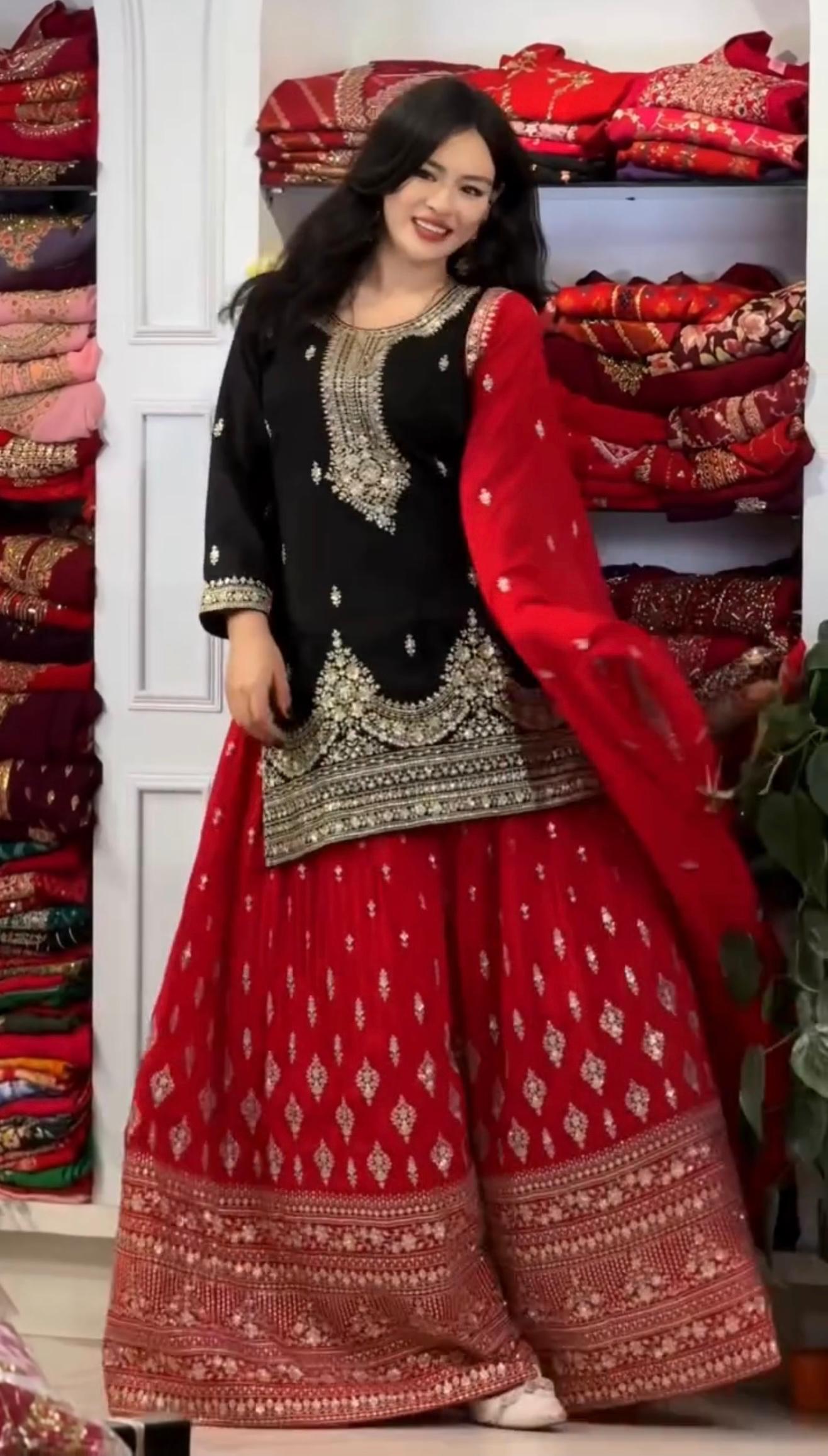 Buy Anaita Black Chinon Silk Readymade Suit with Embroidery & Sequence ...