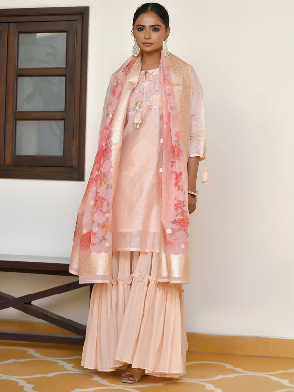 Buy Vaasva Women's Apricot Chanderi Sharara Set Online At Low Price