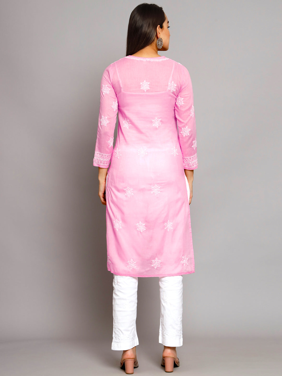 Buy Paramount Chikan Women Pink Ethnic Motifs Yoke Design Keyhole Neck