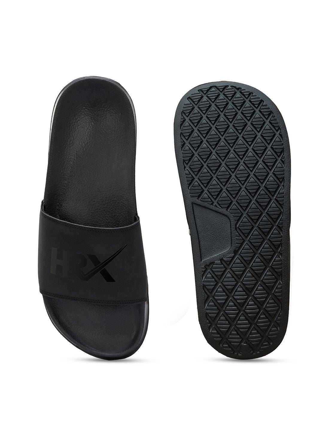 Buy HRX by Hrithik Roshan Men Black Printed Sliders Online at Best ...