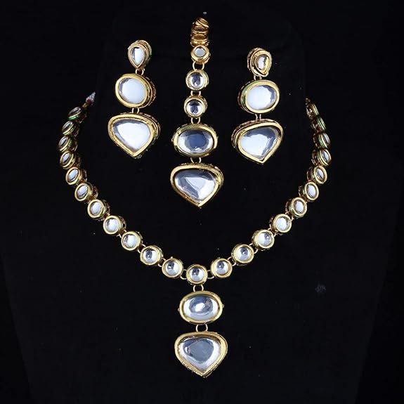 Buy Tehzeeb Creations Back Meenakari 18k Gold Plated White Color Tika ...