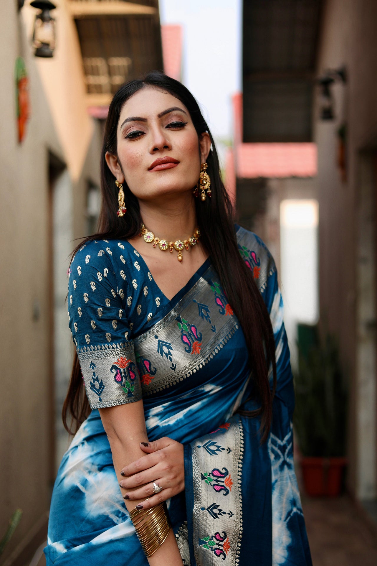 Buy Pramukh Fab Deep Blue Color Sibory Paithani Silk Saree Online at ...