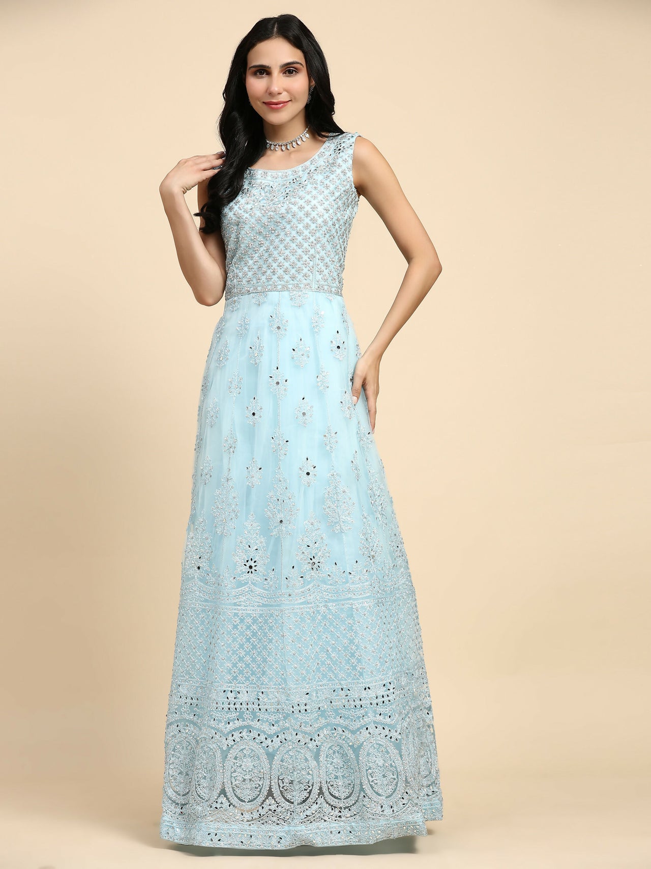 Buy Blue Net Hand Embroidered Gown - Rudrani Online at Best Price ...