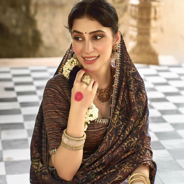 Buy Brown Gajji Silk Gota With Minakari Work Saree With Unstitched ...