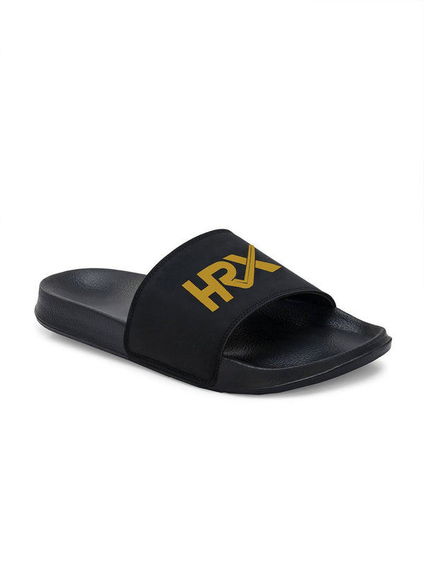 Buy HRX by Hrithik Roshan Men Black & Gold Toned Brand Logo Printed ...