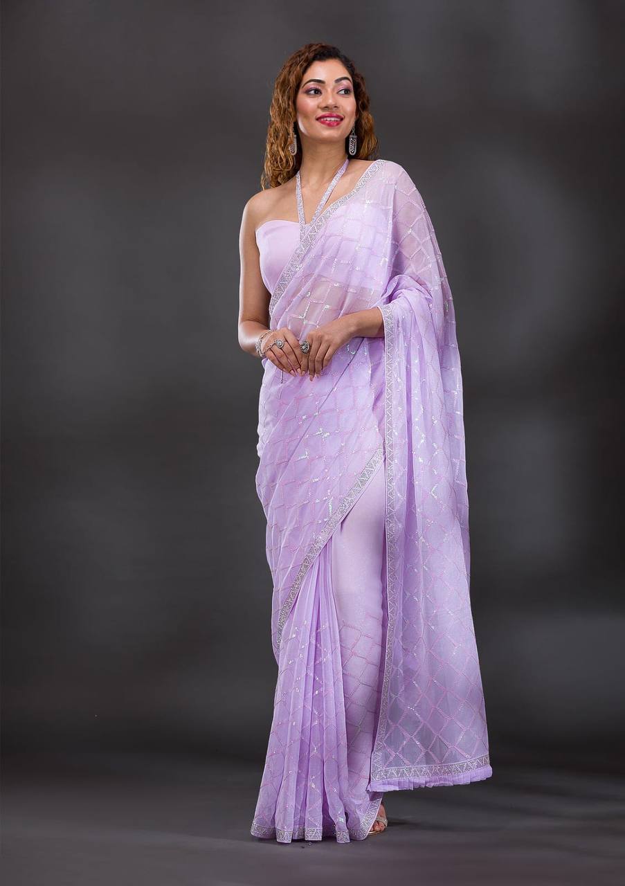 Buy Aastha Fashion Purple Heavy Chifon Georgette Sequence Work And ...