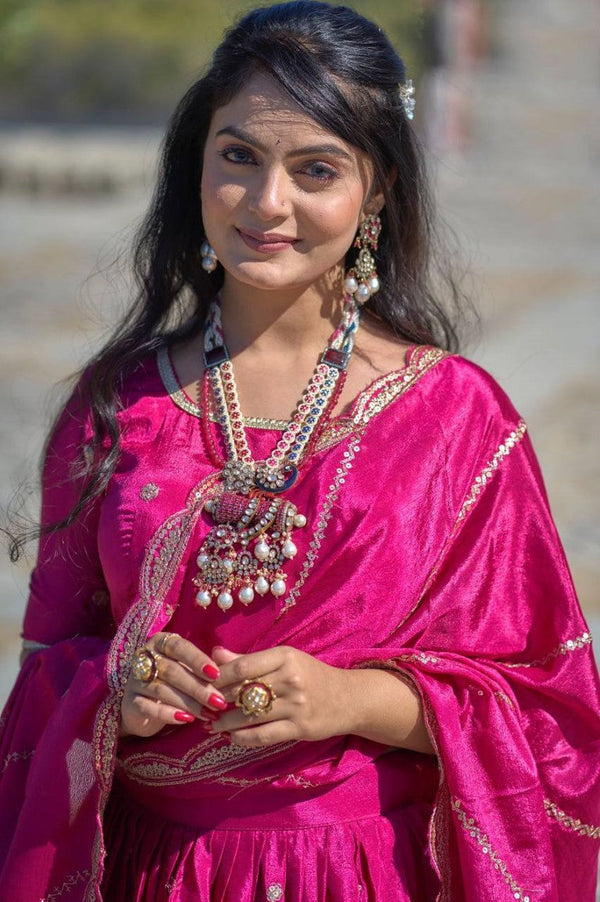 Buy Aastha Fashion Rani Heavy Chinon Embroidery Thread And Zari Work Lehenga Choli Online At Low ...