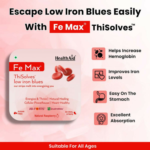 Buy HealthAid Fe Max ThiSolves Oral Strips Online at Low Price.