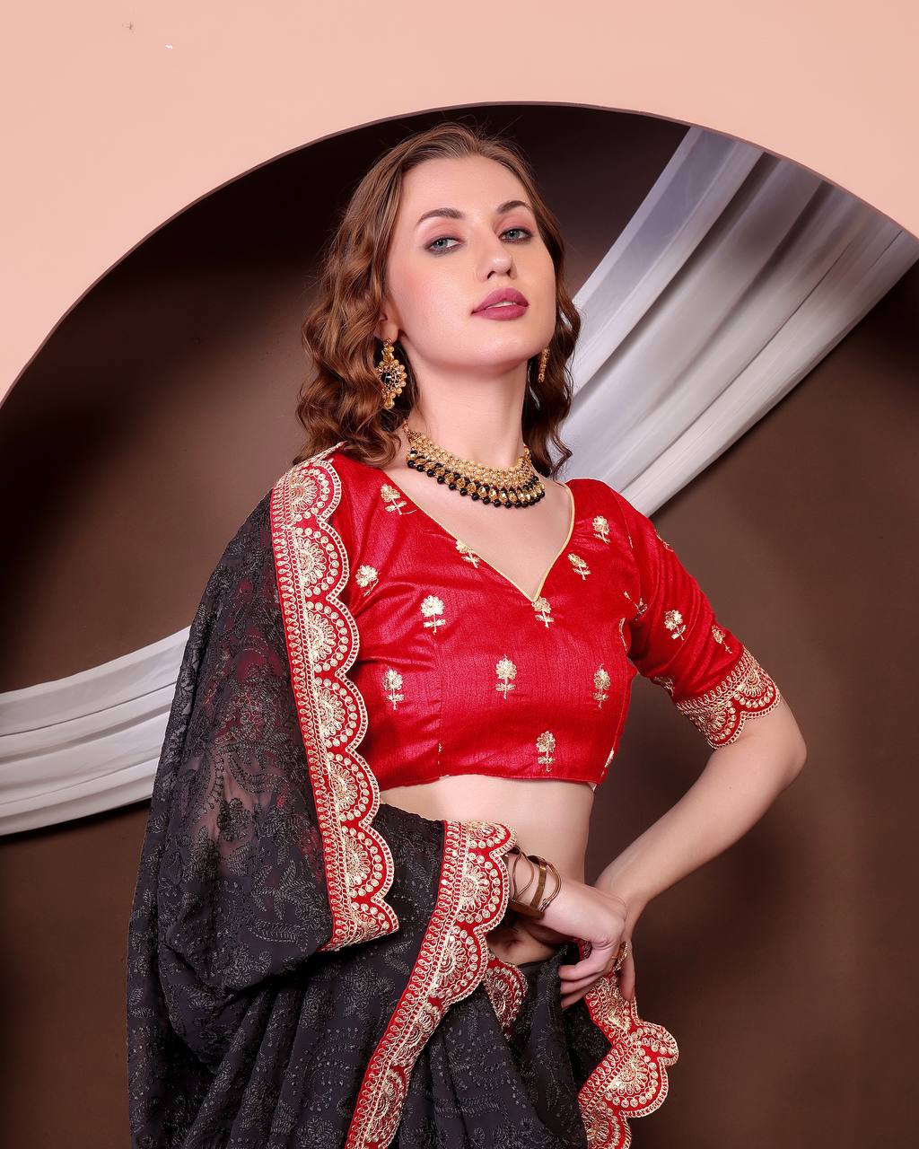 Buy Teeya Creation Black Color Georgette Fabric Chikankari Work Saree ...