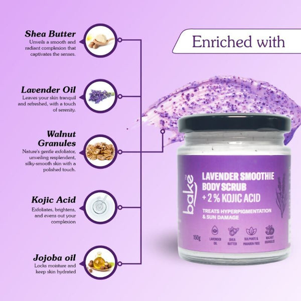 Buy Bake 2% Kojic Acid Lavender Smoothie Body Scrub Online at Best ...