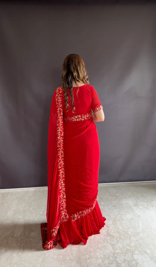 Buy Teeya Creation Red Color Faux Georgette Fabric Heavy Embroidery ...