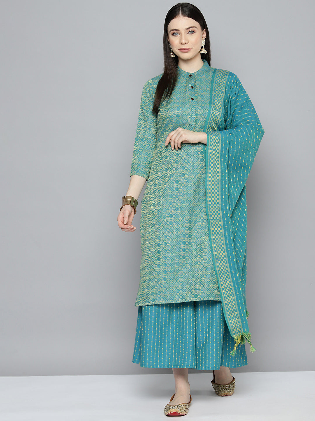 Buy Jompers Women's Woven design kurta, palazzo and dupatta set ...