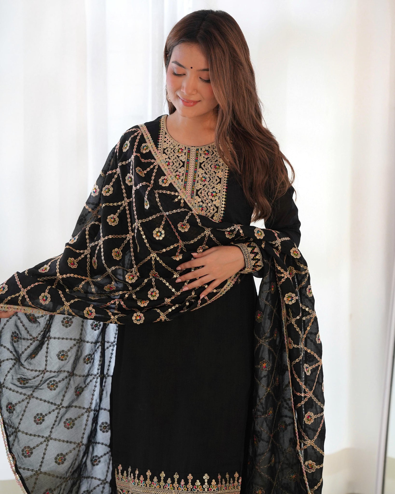 Buy Teeya Creation Black Color Vichitra Silk Heavy Embroidery Work ...