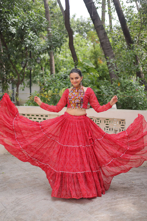 Buy Lorenvalley Fashion Red Faux Georgette Bandhej Print with Gotta ...