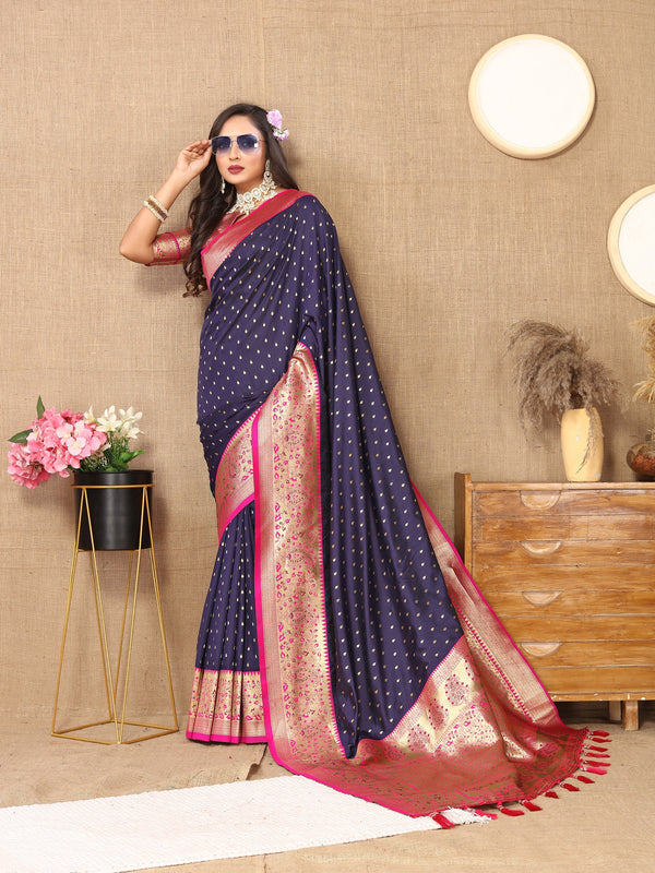 Buy Vedant Vastram Navy Blue Color Kanjeevaram Silk Saree - Navy Blue ...
