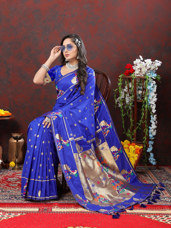Buy Vedant Vastram Royal Blue Color Paithani Silk Saree - Royal Blue ...