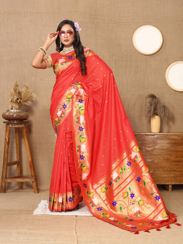 Buy Vedant Vastram Red Color Paithani Silk Saree - Red Online At Low Price