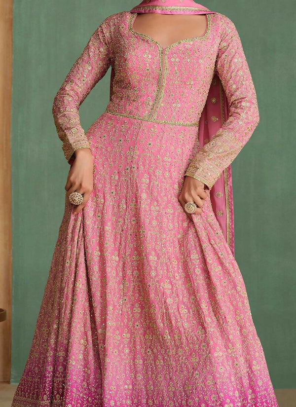 Buy Vastranavya Peach Georgette Seroski Diamond Embroidered Sequins A ...