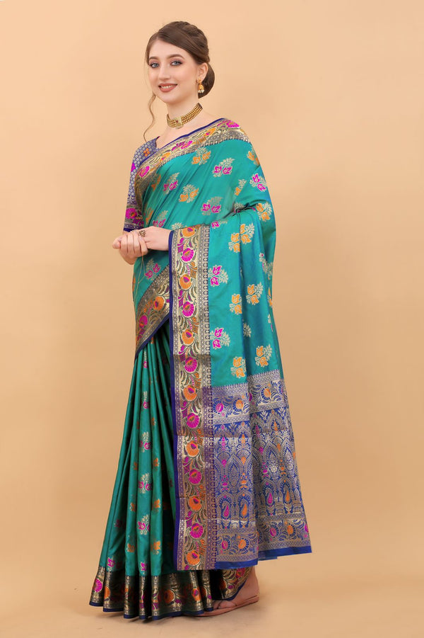 Buy Vedant Vastram Soft Litchi Silk Kanjeevaram Saree - Rama Online At ...