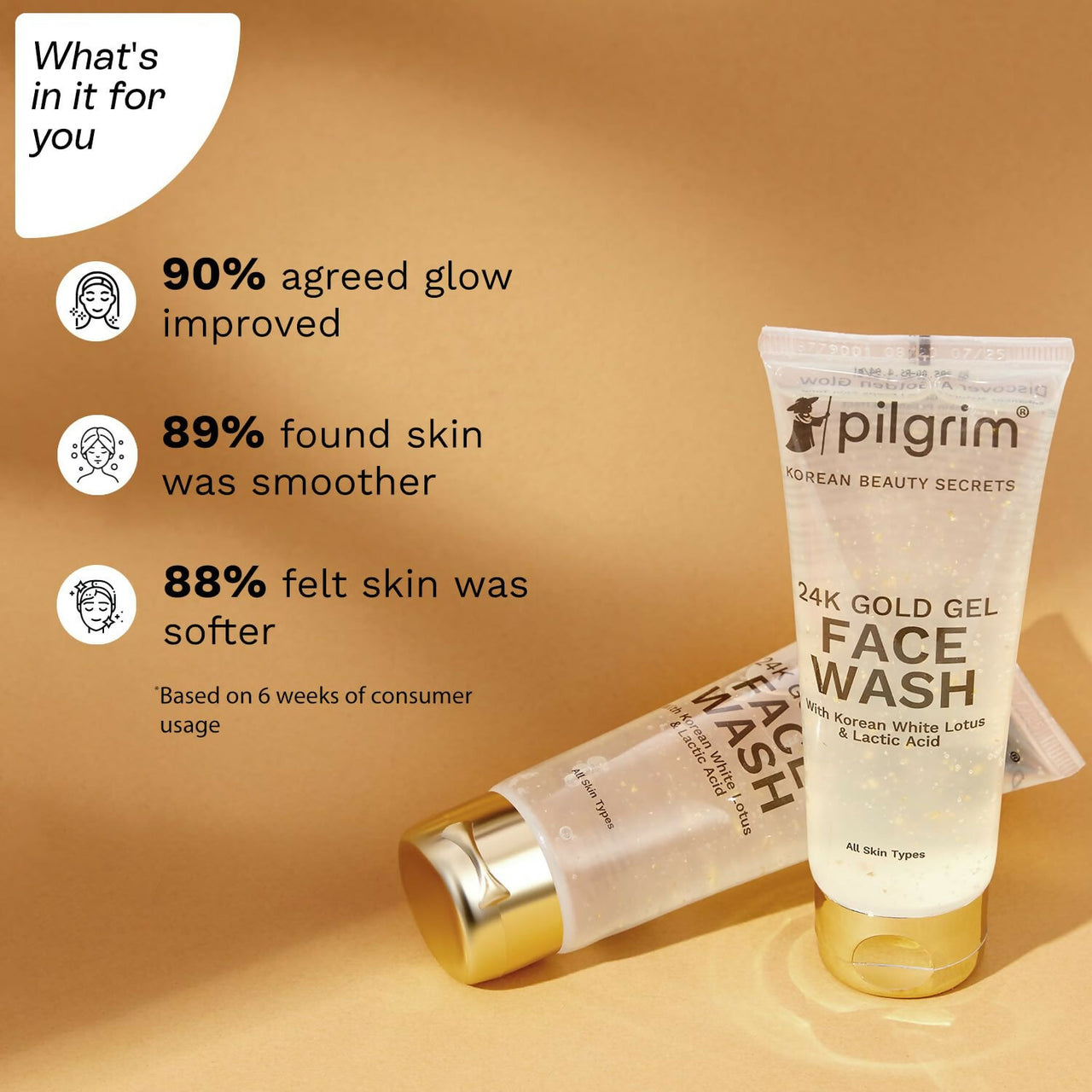 Buy Pilgrim 24k Gold Gel Facewash with Korean White Lotus For Glowing ...