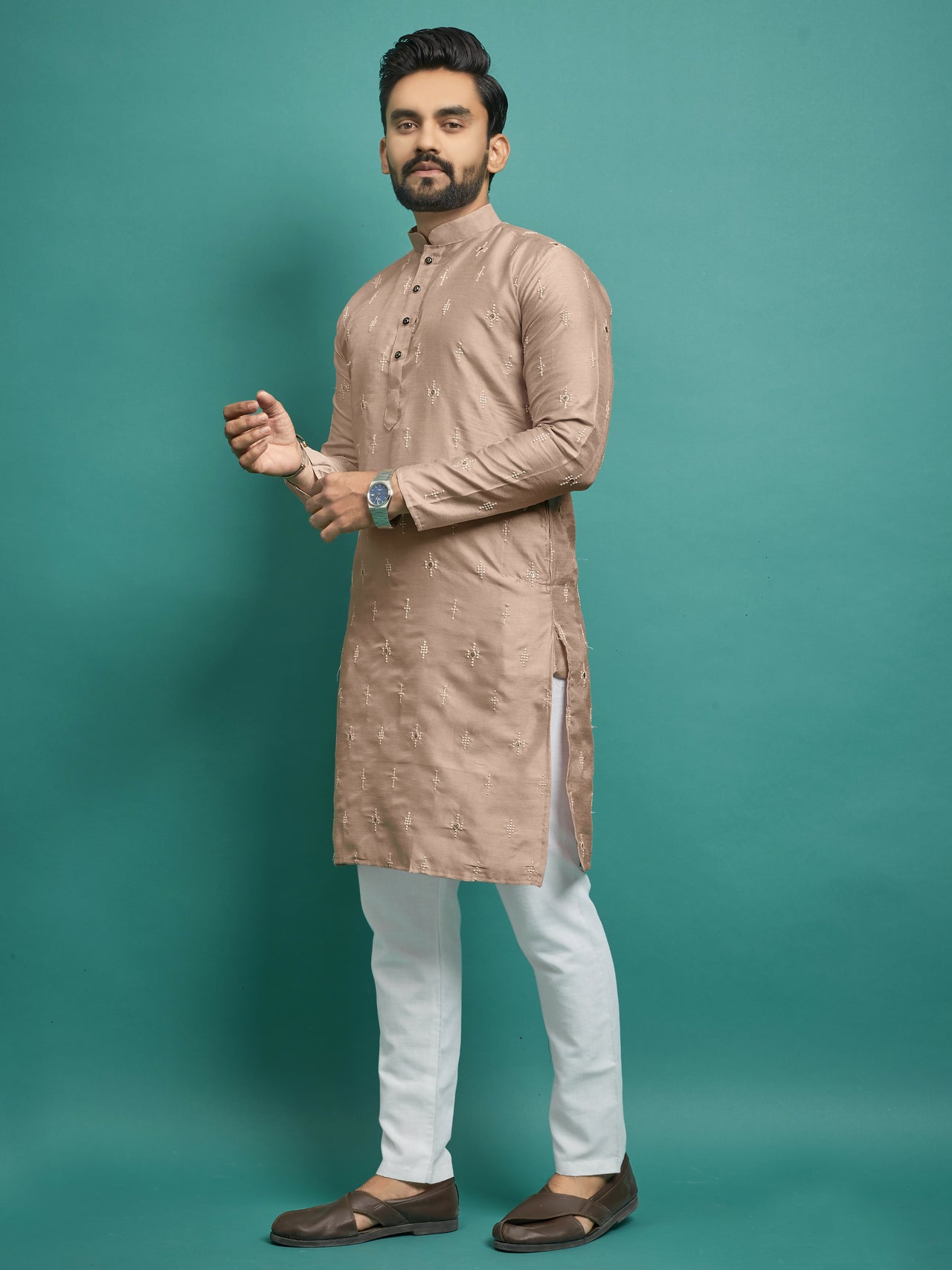Buy Traditional Golden Wedding Wear Indian Kurta for Men by Infinity ...