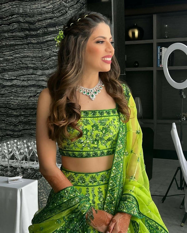 Buy Jyoti Fashion Green 3MM Sequin Jari Embroidered Malai Satin Silk ...