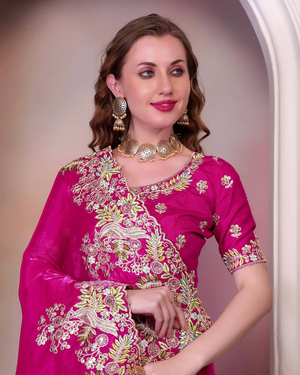 Buy Teeya Creation Rani Color Zimichhu Silk Heavy Work Saree Online At ...
