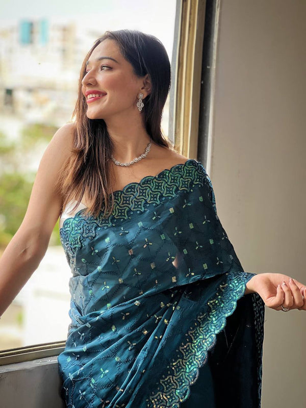 Buy Teeya Creation More Peach Color Zimichhu Silk Heavy Sequence ...