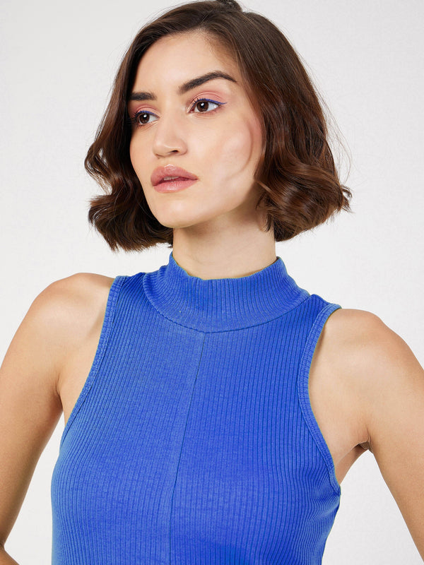 Buy Lyush Women Royal Blue Rib Turtle Neck Sleeveless Midi Dress Online ...