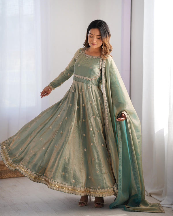 Buy Teeya Creation Mint Green Color Fendy Silk Embroidery Work Fully ...