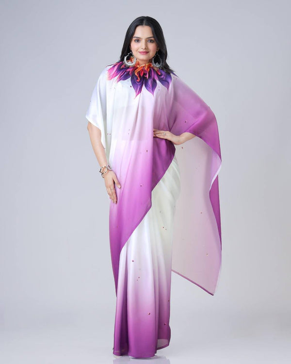 Buy Teeya Creation Purple Color Japan Satin Silk Digital Print Ready To ...