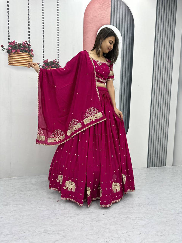 Buy Teeya Creation Rani Color Chinon Silk Embroidery Work Fully ...