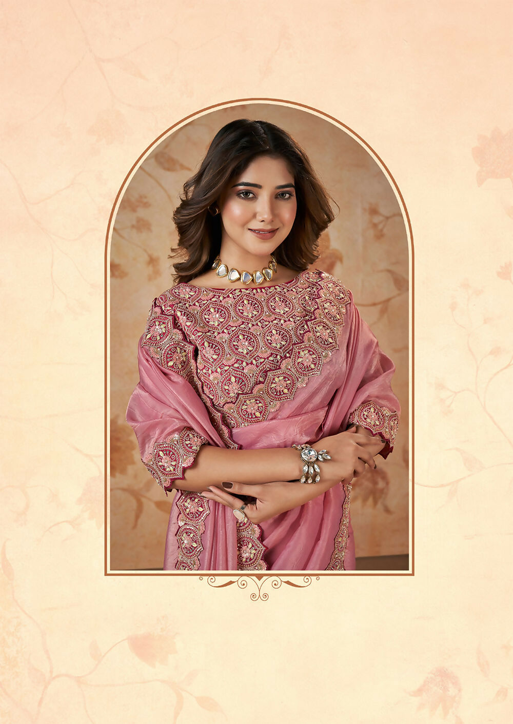 Buy Pink Banarasi Crush Silk Thread, Sequence, Cord and jari ...