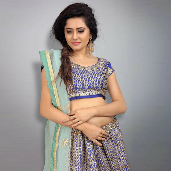 Buy Jyoti Fashion Royal Blue Sequence, Dori & Zari Embroidery Tafeta ...
