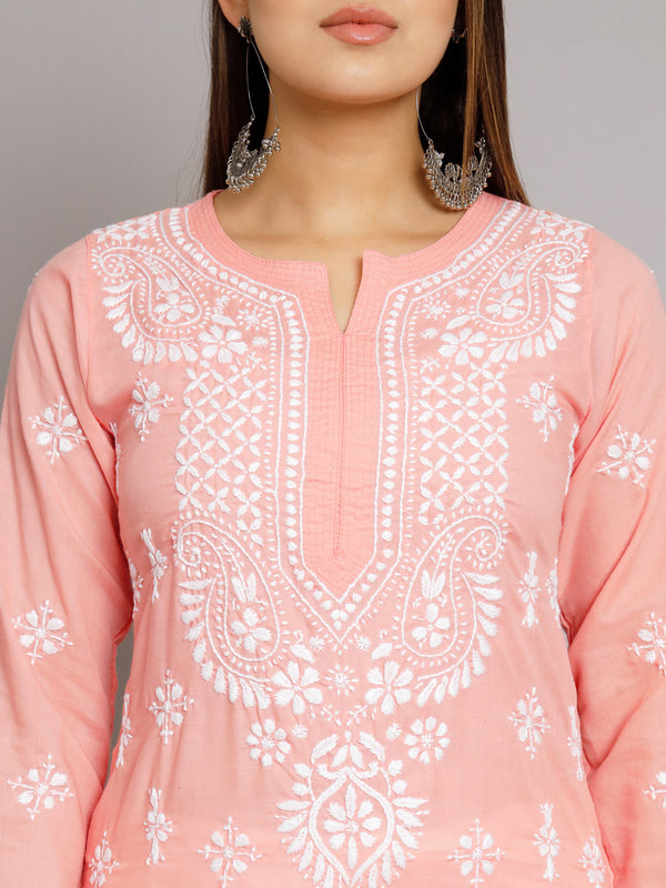 Buy PARAMOUNT CHIKAN Embroidered Chikankari Ethnic Motifs Kurta Online ...