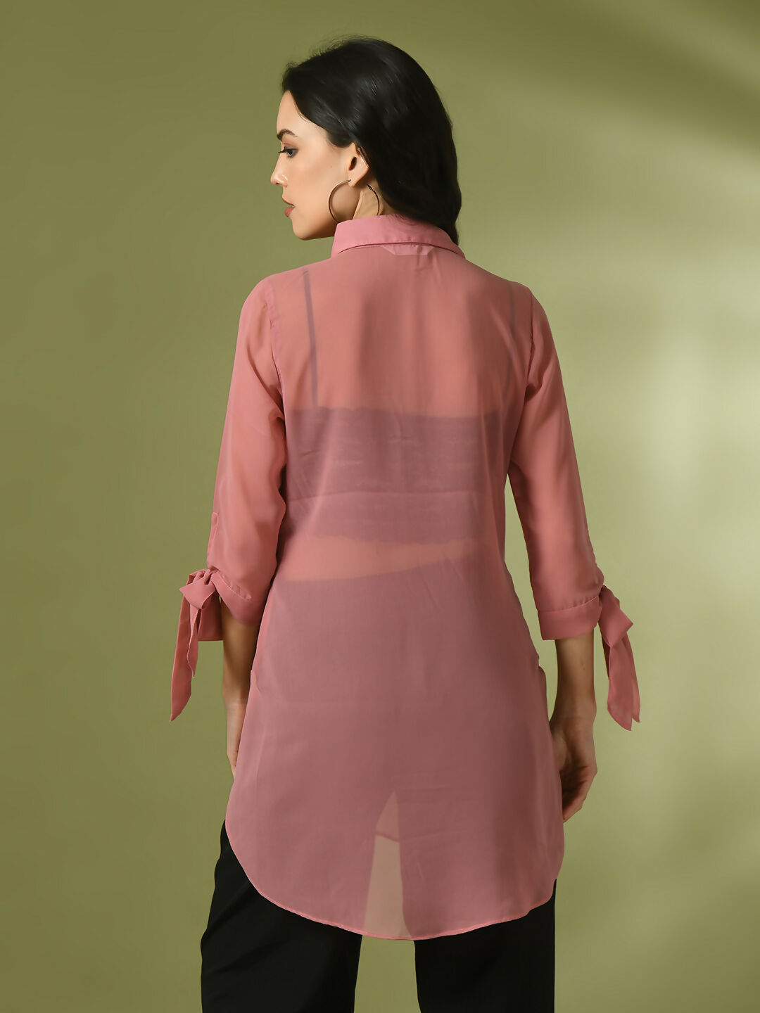 Buy Myshka Women's Pink Solid Georgette Longline Party Sheer Tunic ...