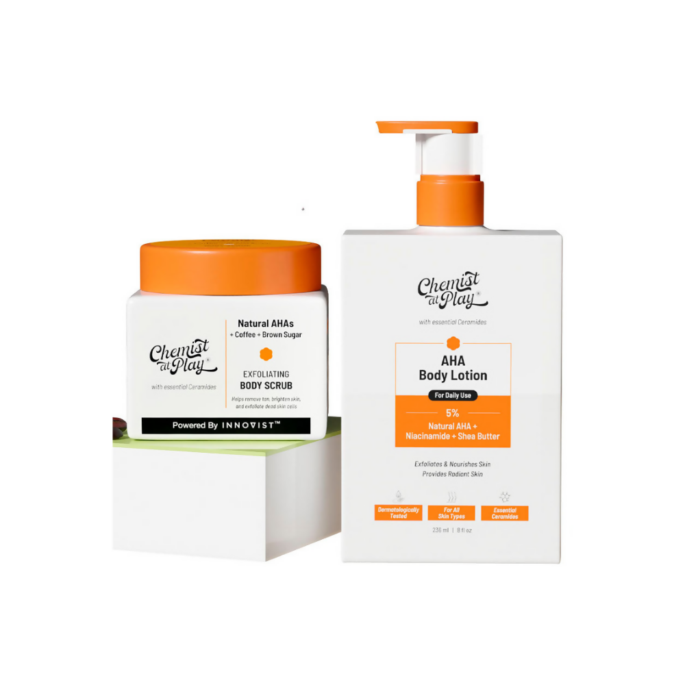 Buy Chemist At Play Exfoliating Body Scrub + AHA Body Lotion Combo Onl