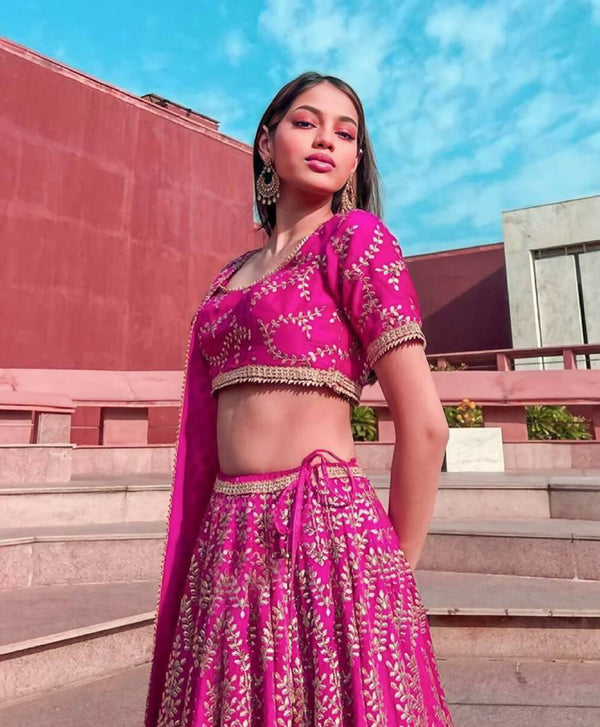Buy Jyoti Fashion Glamorous Rani Pink Chapat Zari and Dori Embroidered ...