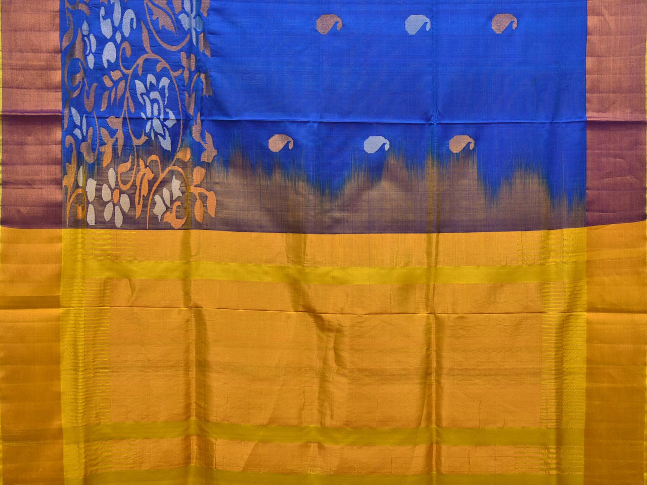 Buy Blue and Yellow Uppada Silk Handloom Saree with One Side Border ...