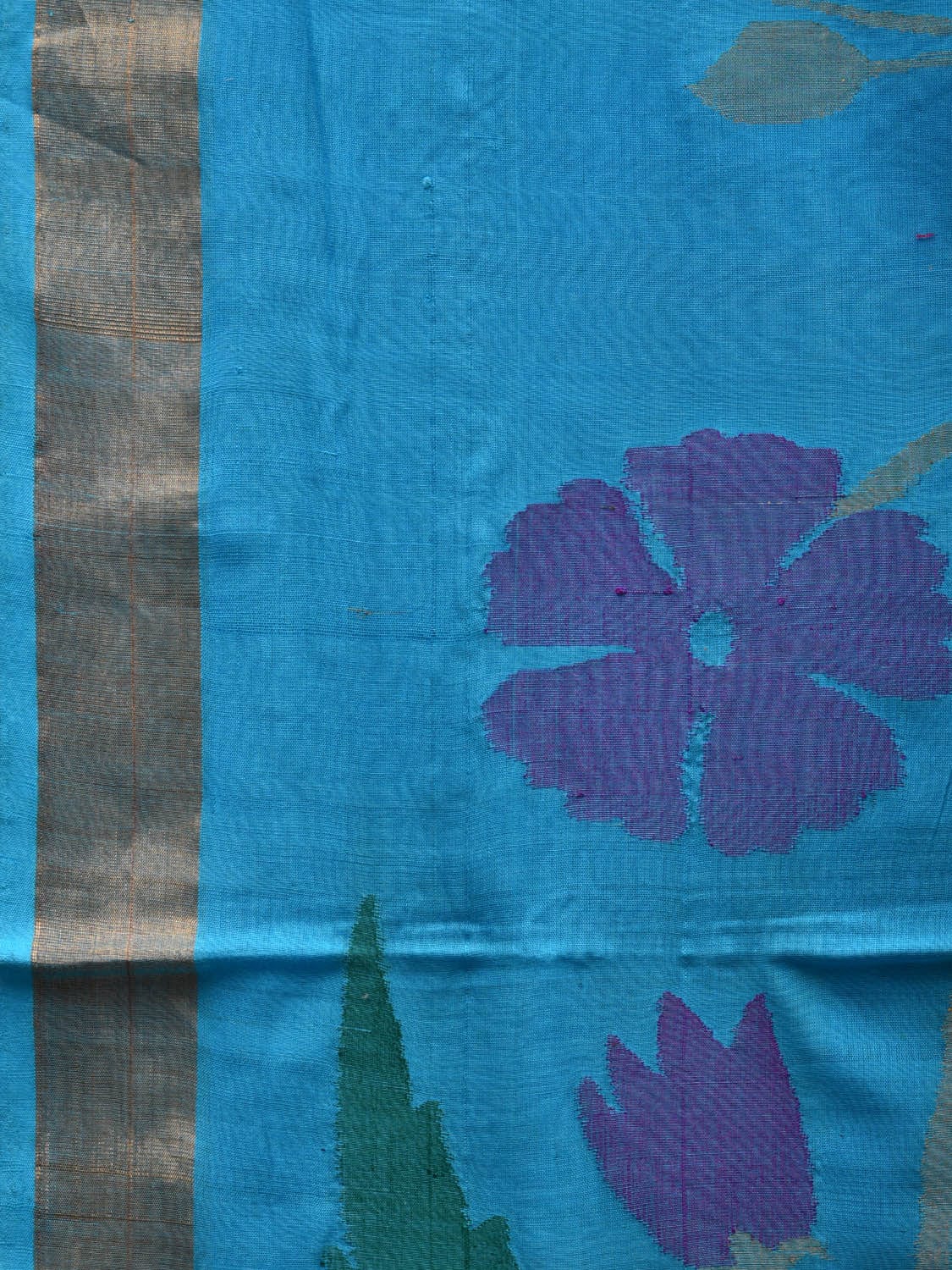Buy Blue Khadi Cotton Handloom Saree with Pallu and Border Design ...