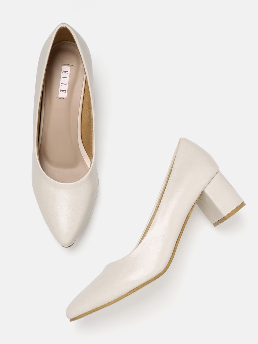 Buy ELLE Off White Solid Block Pumps Online At Low Price