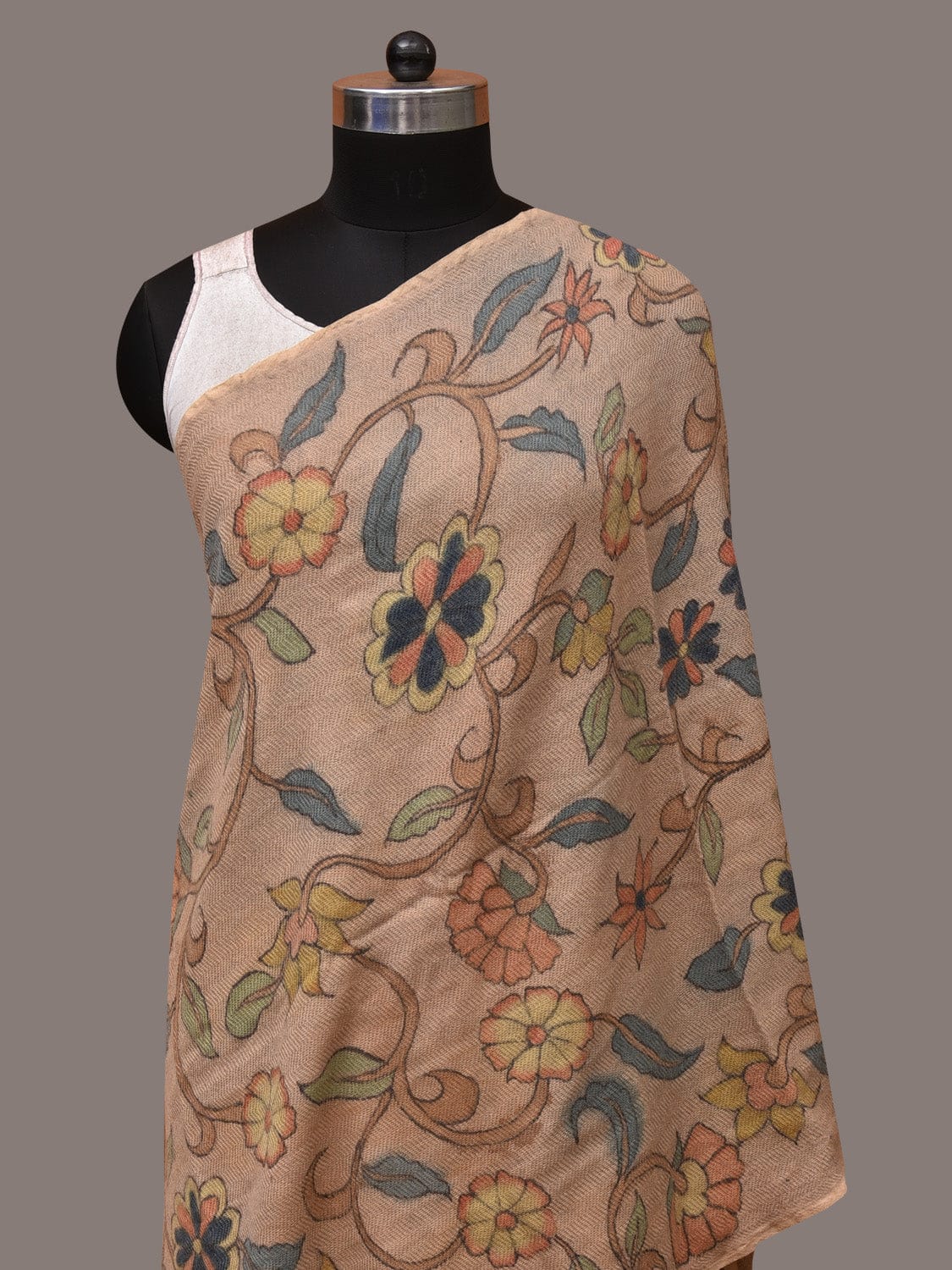 Buy Cream Kalamkari Hand Painted Woolen Handloom Stole with Floral ...