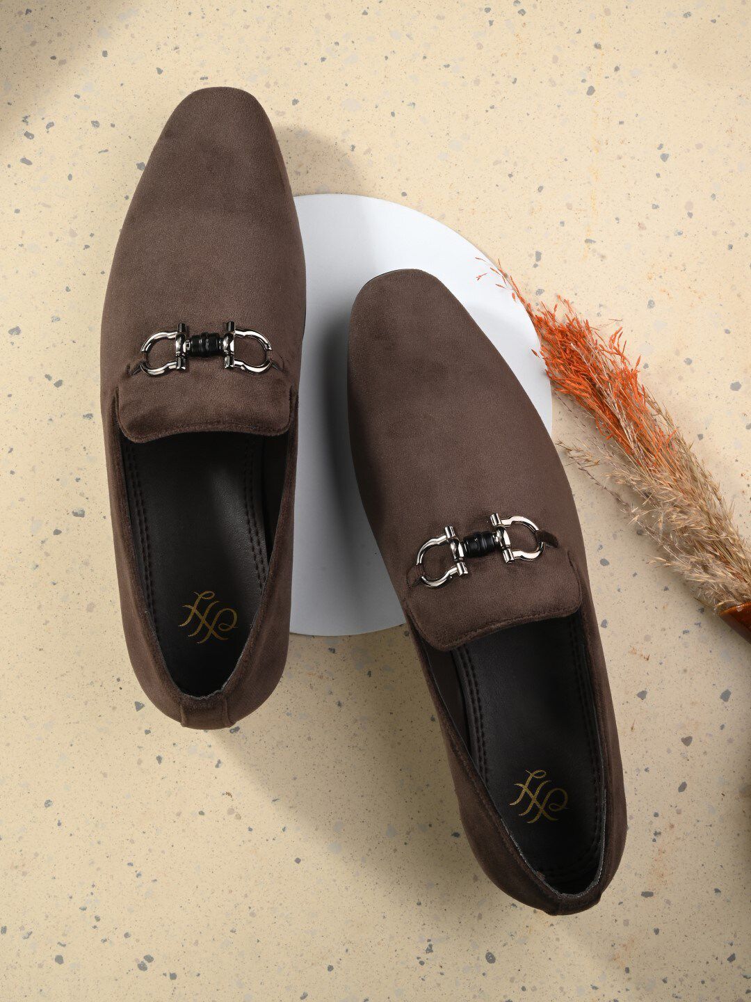 Buy House of Pataudi Men Buckled Velvet Formal Loafers Online At Low Price