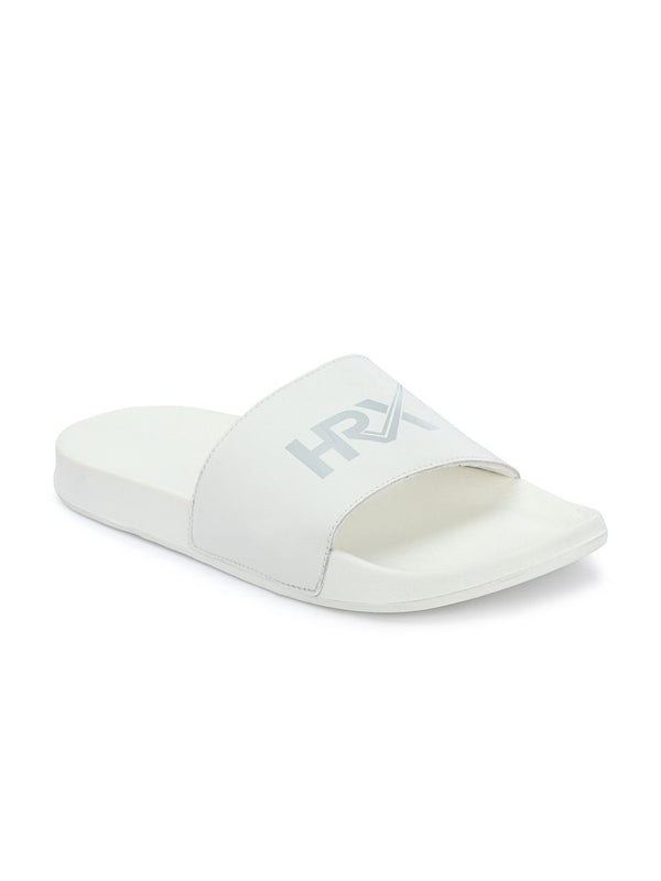 Buy HRX by Hrithik Roshan Men White & Grey Brand Logo Printed Sliders ...