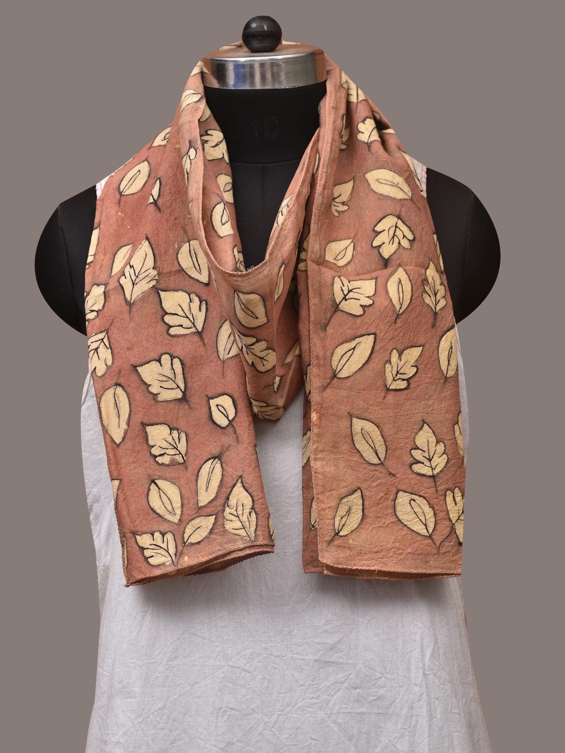 Buy Fawn Kalamkari Hand Painted Sico Stole with Leaves Design - Global ...