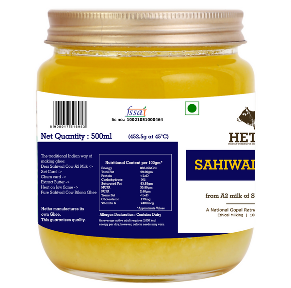 Buy Hetha Sahiwal Cow A2 Cultured Bilona Ghee / A2 Ghee Online