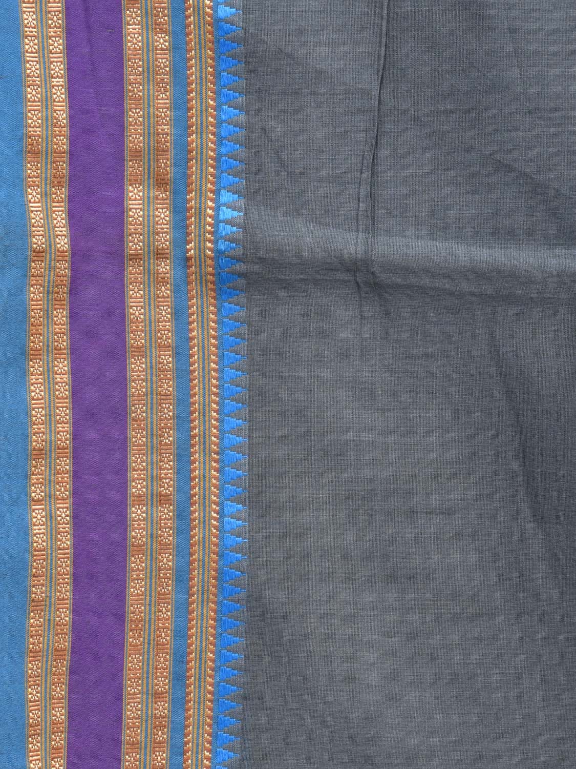 Buy Grey and Blue Bamboo Cotton Plain Saree with Small Temple Border ...