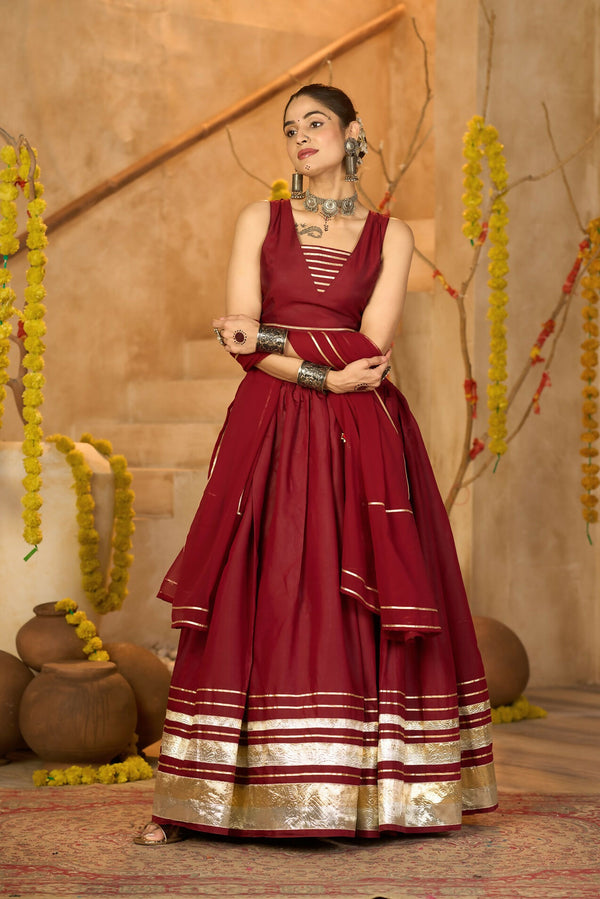 Buy AI Fashion Maroon Silk Crepe Designer Navratri Wear Lehenga Choli ...