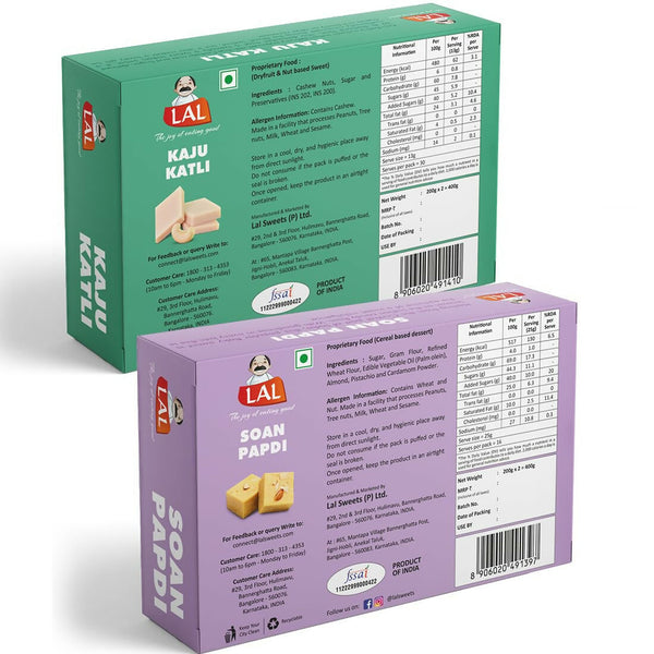 Buy Lal Sweets Combo Pack - Kaju Katli 400 g & Soan Papdi Premium 400g ...