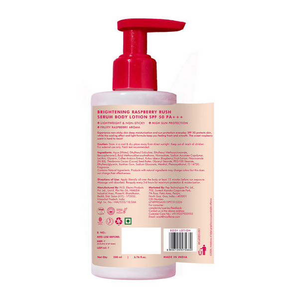 Buy mcaffeine Brightening Raspberry Rush Serum Body Lotion SPF 50 PA ...